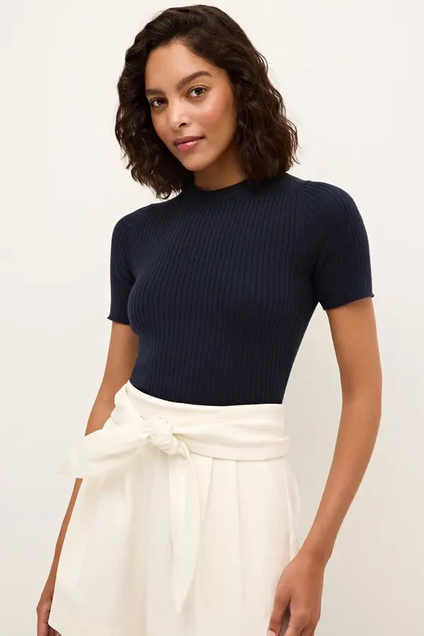 MARIE OLIVER Kayla Ribbed Top - Navy