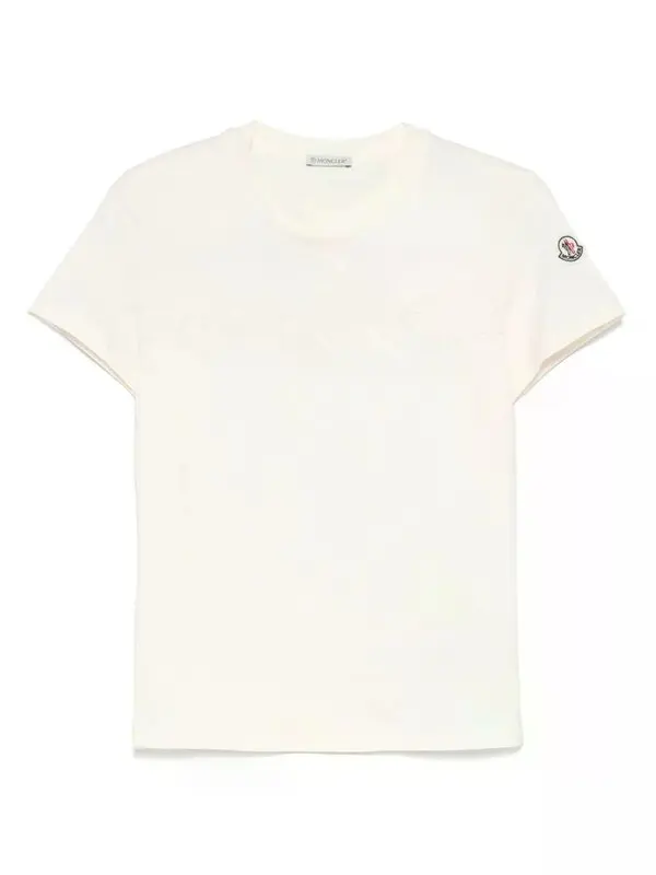 Moncler Embroidered-logo Cotton T-shirt - Neutrals