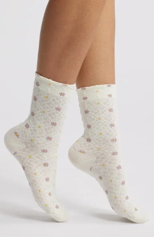 CASA CLARA Dylan Crew Socks - White Flora
