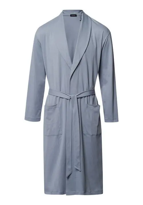 Hanro Night And Day Shawl Collar Cotton Robe 120cm - Cliff Grey