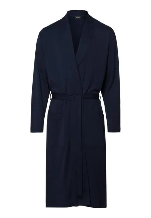 Hanro Night And Day Shawl Collar Cotton Robe 120cm - Deep Navy
