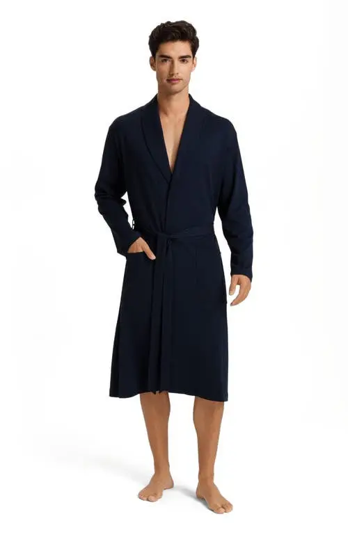 Hanro Night And Day Shawl Collar Cotton Robe - Deep Navy