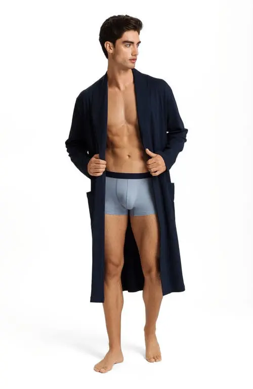 Hanro Night And Day Shawl Collar Cotton Robe - Deep Navy
