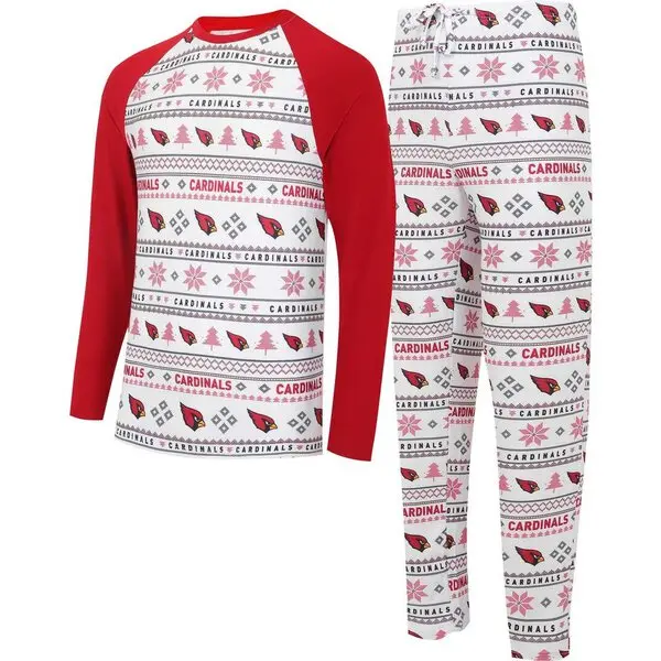 CONCEPTS SPORT Cardinal Arizona Cardinals Tinsel Raglan Long Sleeve T-shirt & Pants Sleep Set - White