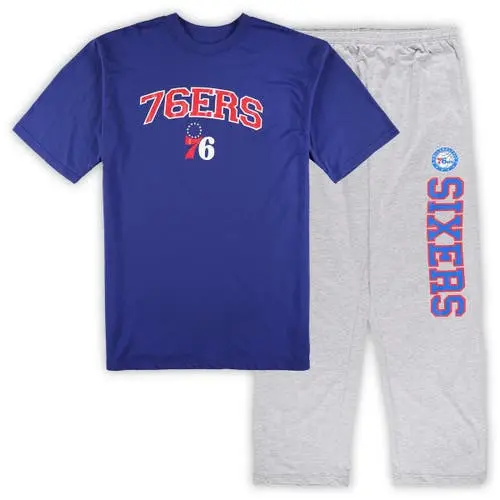 CONCEPTS SPORT Heather Gray Philadelphia 76ers Big & Tall T-shirt And Pajama Pants Sleep Set - Royal