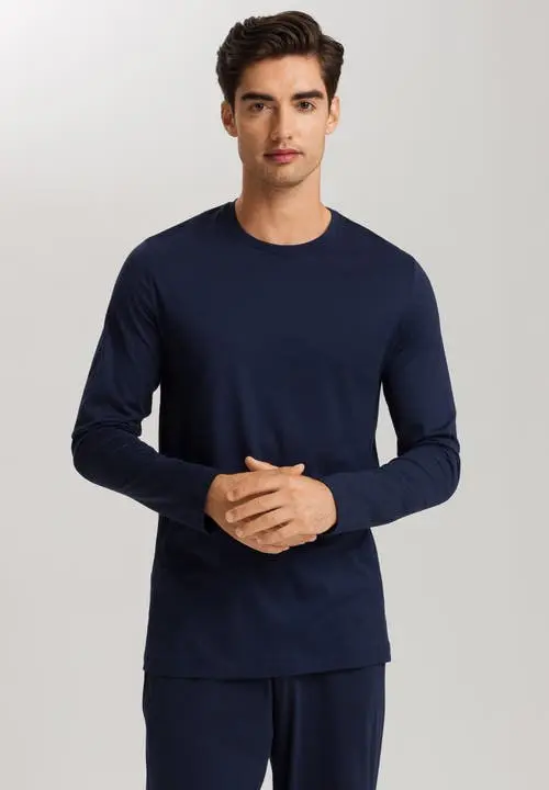 Hanro Night And Day Cotton Crew Neck Top - Deep Navy