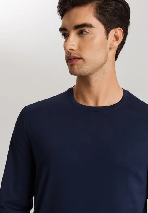Hanro Night And Day Cotton Crew Neck Top - Deep Navy