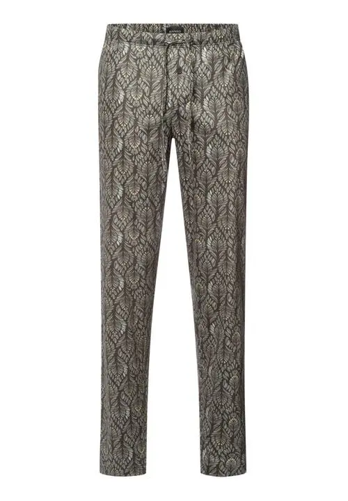 Hanro Night And Day Cotton Drawstring Pajama Pants - Green Lichen Pattern