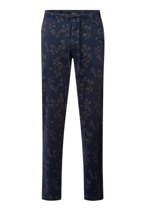 Hanro Night And Day Cotton Drawstring Pajama Pants - Navy Ink Leaves