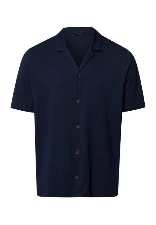 Hanro Night And Day Notch Collar Button Front Cotton Shirt - Deep Navy