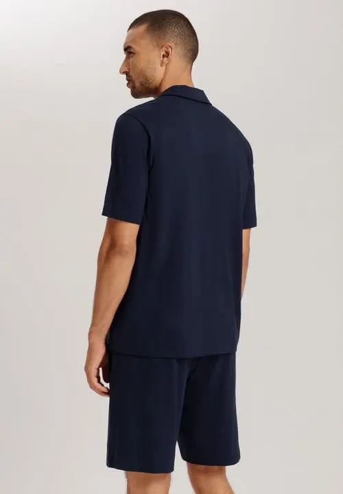 Hanro Night And Day Notch Collar Button Front Cotton Shirt - Deep Navy