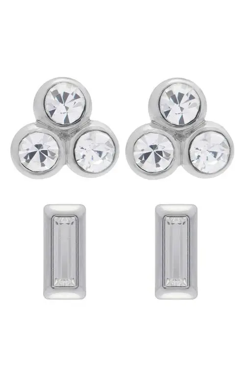REISS Mika Micro Set Of 2 Stud Earrings - Silver Tone/ Clear Crystal