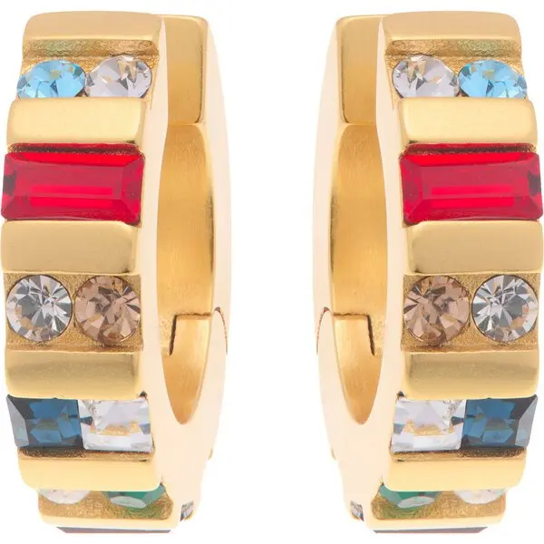 REISS Sadie Crystal Huggie Hoop Earrings - Gold Tone/ Multi Crystal