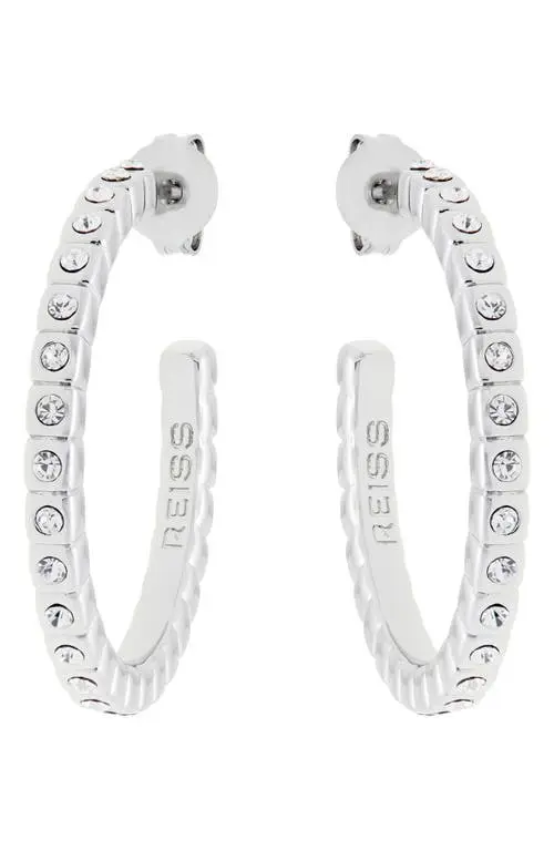 REISS Sade Crystal Hoop Earrings - Silver Tone/ Clear Crystal