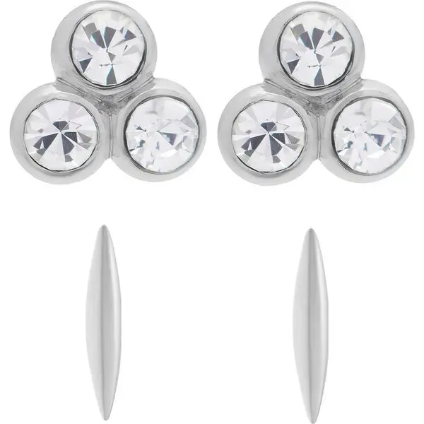 REISS Mira Micro Stud Earrings Set Of 2 - Silver Tone/ Clear Crystal