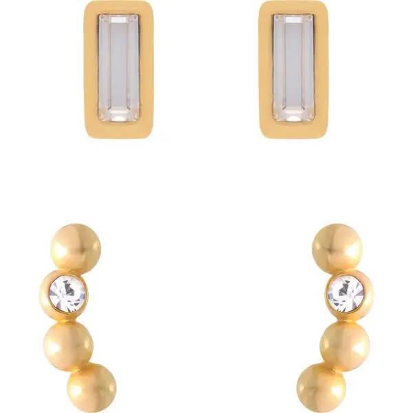 REISS Mina Stud Earrings Set Of 2 - Gold Tone/ Clear Crystal