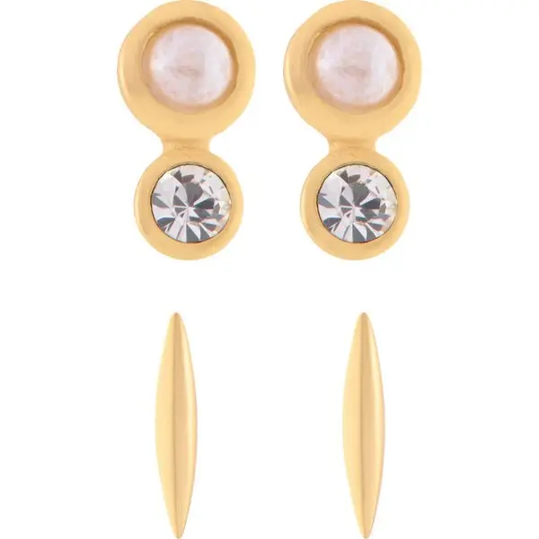 REISS Minnie Micro Set Of Stud Earrings - Gold Tone/ Pearl/ Crystal