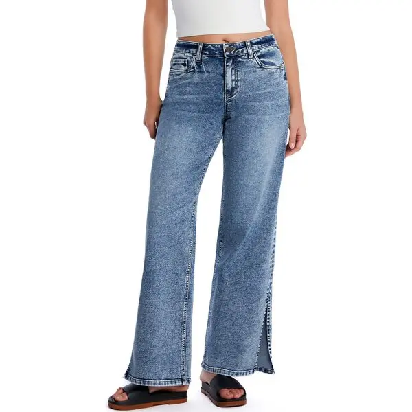 HINT OF BLU Side Slit Wide Leg Jeans - Classy Blue