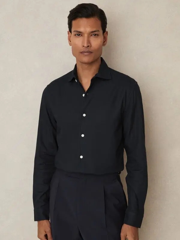 REISS Carvalho Cotton-piqué Garment-dyed Shirt - Navy