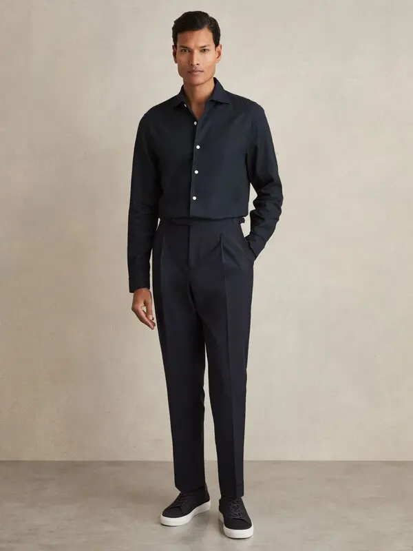 REISS Carvalho Cotton-piqué Garment-dyed Shirt - Navy