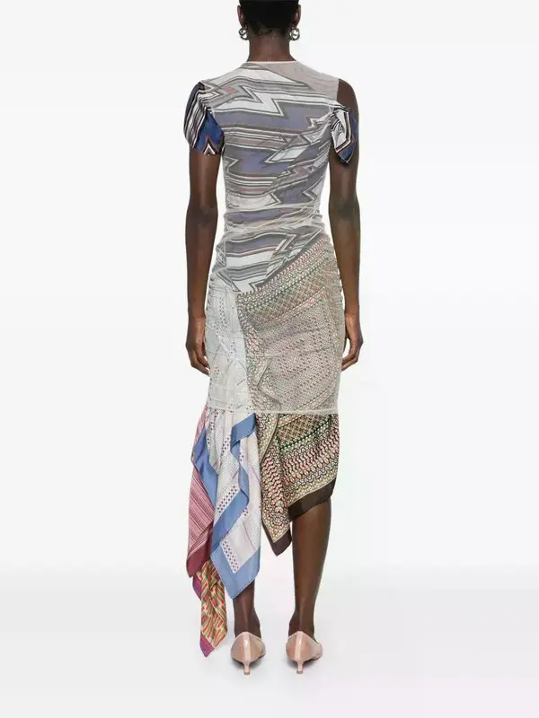 MARINE SERRE Asymmetrical Midi Dress With Scarf Details - Neutrals