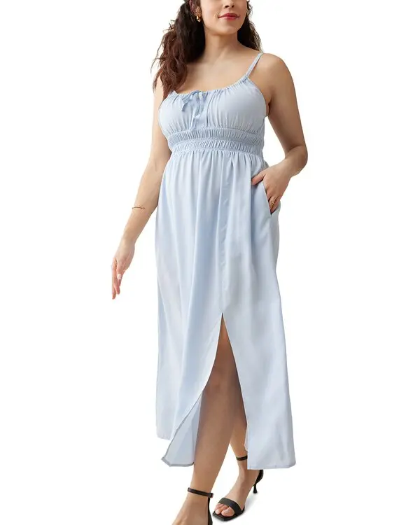 INGRID & ISABEL Maternity Strappy Midi Dress - Sky