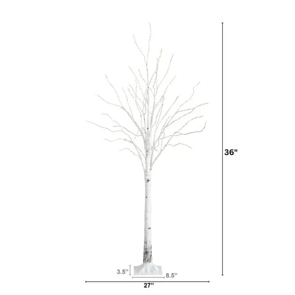 NEARLY NATURAL 3' Pre Lit Artificial Birch Christmas Tree With 92 Warm Led Lights