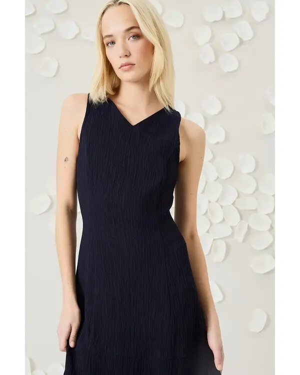 LUXELY Textured Midi Dress - Navy