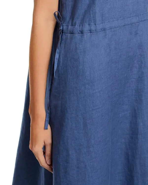 Eileen Fisher Linen Ballet Neck Cap Sleeved Dress