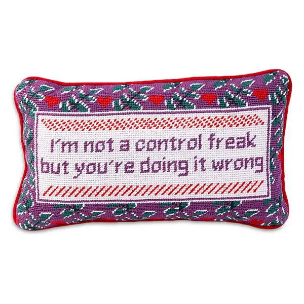 FURBISH Control Freak Needlepoint Decorative Pillow - Red