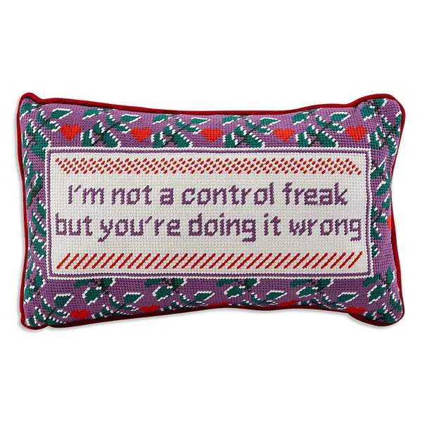 FURBISH Control Freak Needlepoint Decorative Pillow - Red