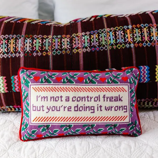 FURBISH Control Freak Needlepoint Decorative Pillow