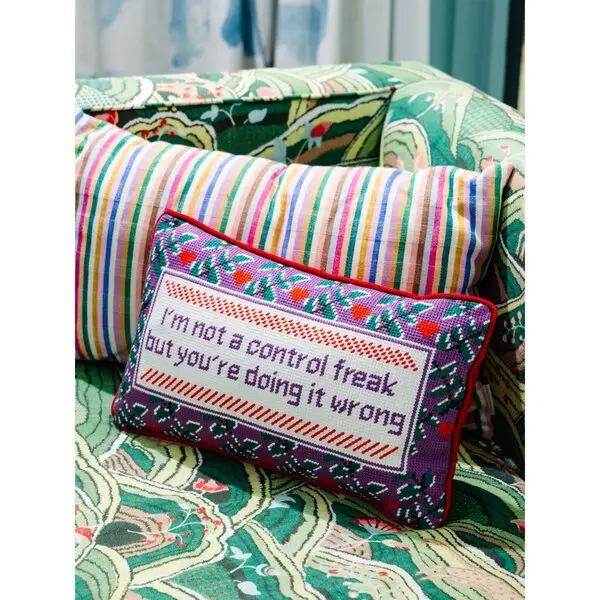 FURBISH Control Freak Needlepoint Decorative Pillow