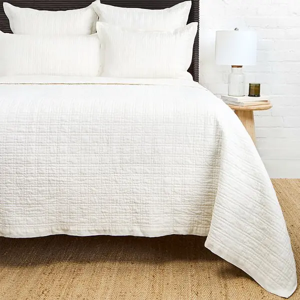 POM POM AT HOME Owen Linen/cotton Quilted Coverlet, Full/queen - Cream