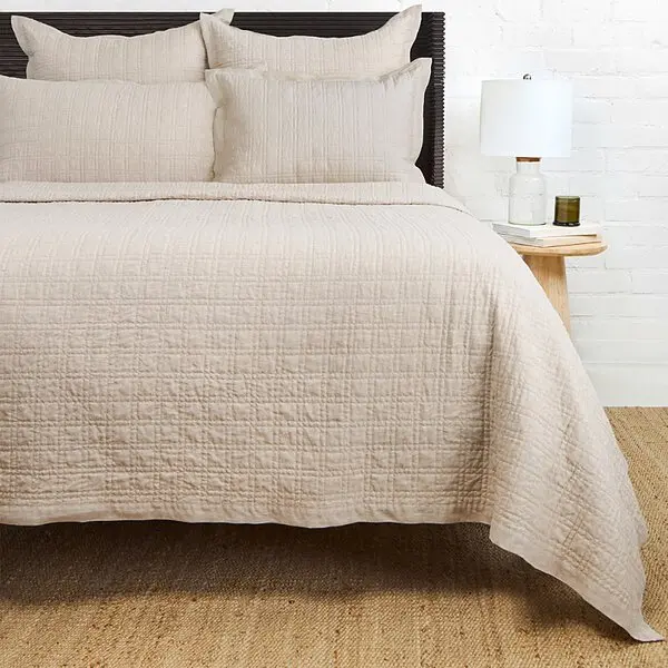 POM POM AT HOME Owen Linen/cotton Quilted Coverlet, Full/queen - Flax