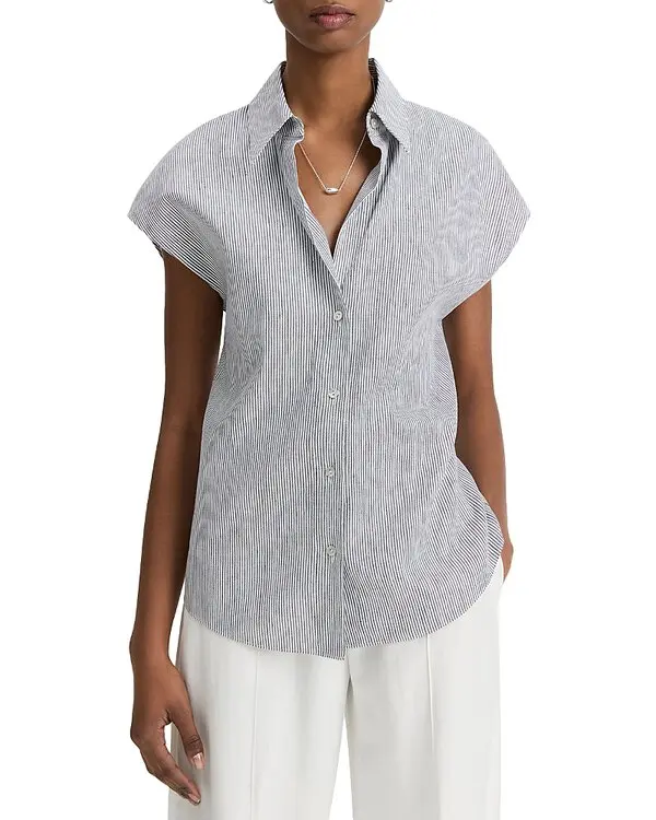 Vince Ticking Stripe Linen Top - Iris Slate
