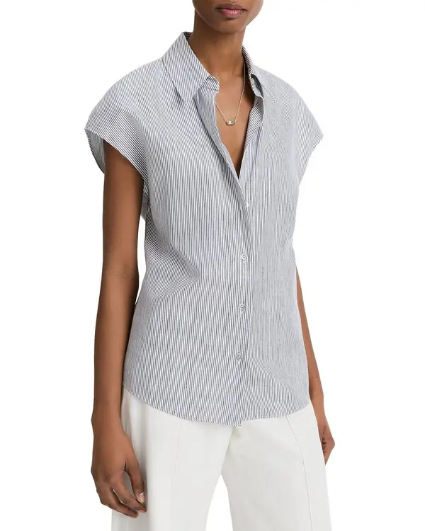 Vince Ticking Stripe Linen Top - Iris Slate