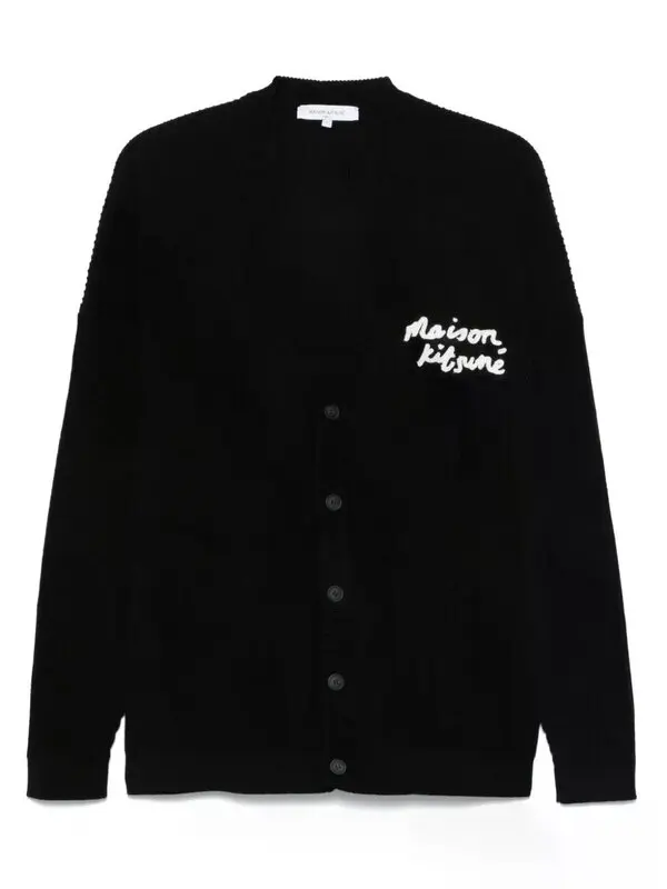 Maison Kitsuné Handwriting-embroidered Ribbed Cardigan