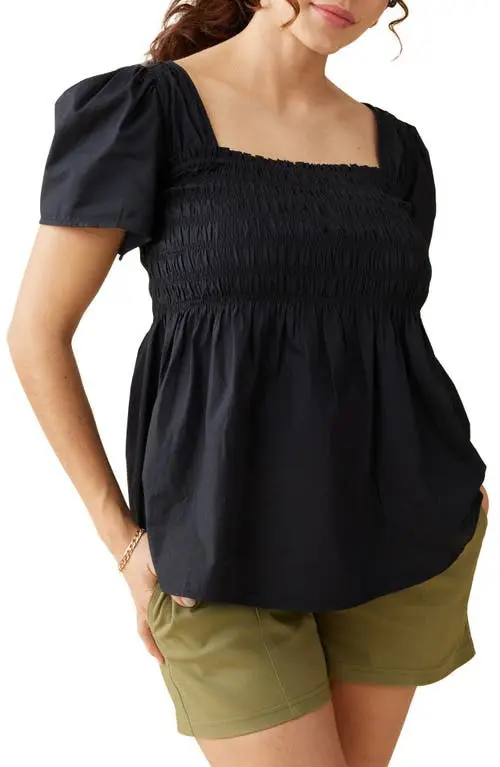 Ingrid & Isabel® Smocked Puff Sleeve Maternity Top - Black