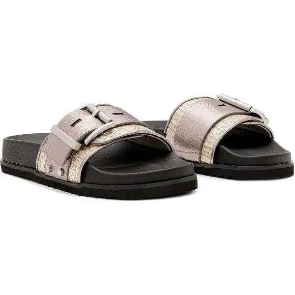 ALLSAINTS Ellie Raffia Stud Slide Sandal - Silver