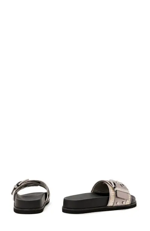 ALLSAINTS Ellie Raffia Stud Slide Sandal - Silver