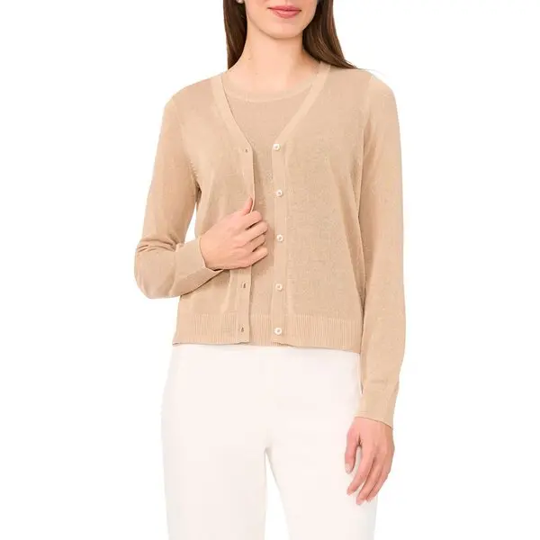 Halogen V-neck Cardigan - Oxford Tan