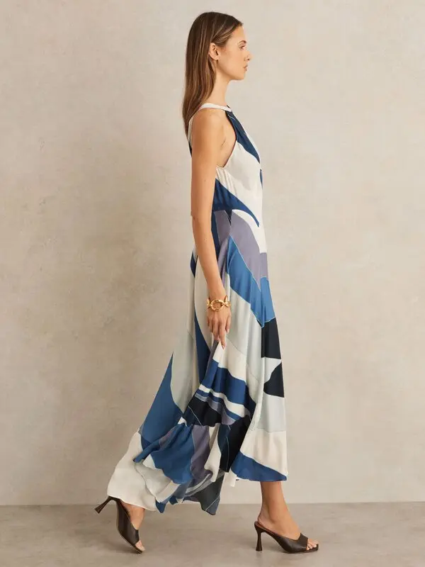 REISS Imogen Stripe Print Midi Dress