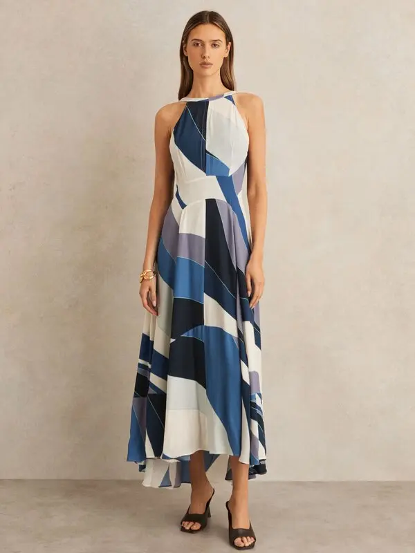 REISS Imogen Stripe Print Midi Dress