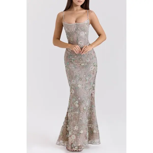 House Of Cb Naima Embroidered Sequin Gown