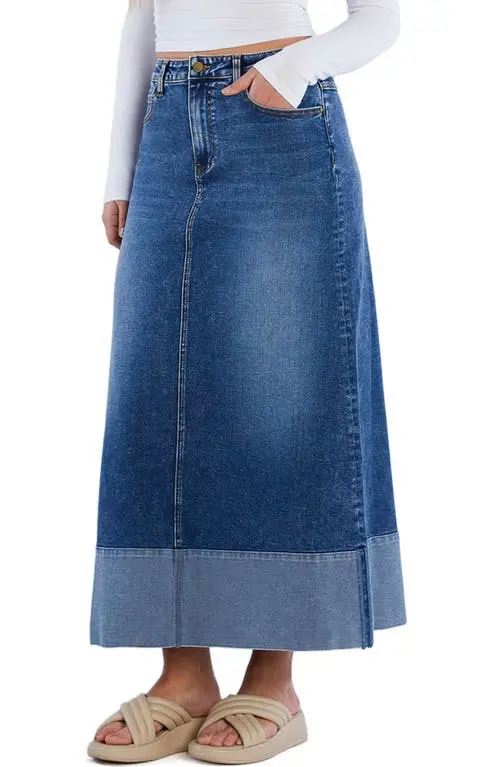WASH LAB DENIM Cuffed Maxi Skirt - Cuffed Blue