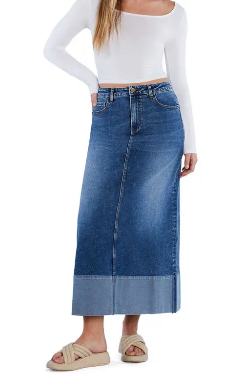 WASH LAB DENIM Cuffed Maxi Skirt - Cuffed Blue