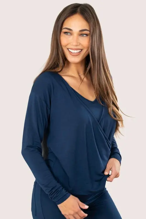 JJWINKS Wrap Star Long Sleeve Top With Built-in Shelf - Navy