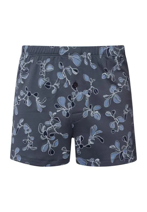Hanro Cotton Sporty Cotton Boxer - Aqua Ink Leaves