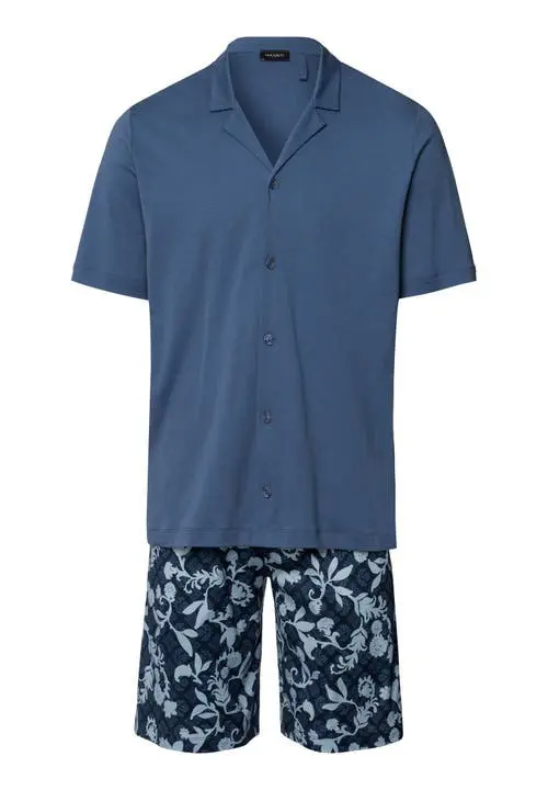 Hanro Night And Day Button Front Cotton Pajama Set - Night Blue Tiles